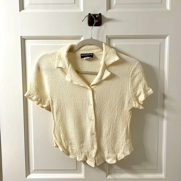 Tops | Vintage Notations Petite Button Down Crepe Cream Colored Top ...